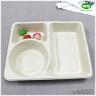 3-Compartments Unbleached Biodegradable  Sugarcane Pulp Tray With Lid,Renewable Resources Biodegradable Food Containers supplier