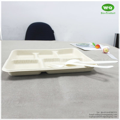 100% Biodegradable Sugarcane Pulp 5 Compartments Tray-High quality Biodegradable food tray For birthday parties supplier