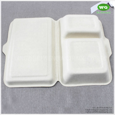 1000ml Sugarcane Pulp 2- Compartments Hinged Lid Lunch Box-Heavy-Duty Compostable Clamshell Take Out Food Containers supplier