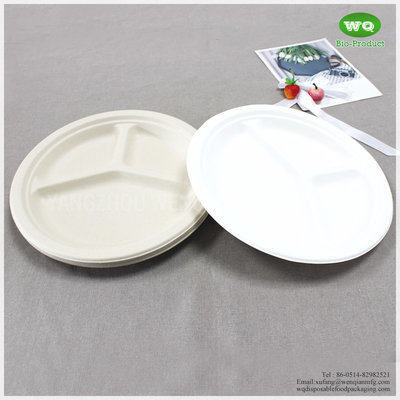 Biodegradable Sugarcane 10 Inch 3-Compartments Plate-HeavyDuty Plate, Natural Disposable Bagasse Plate for Party,Picnic supplier