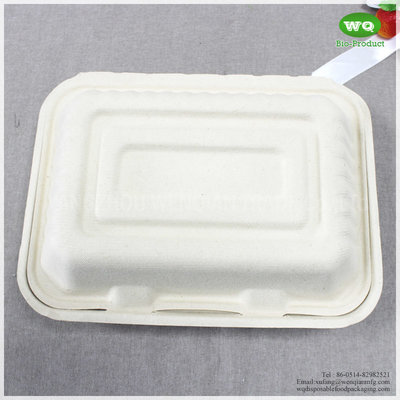 Disposable Natural Color Sugarcane Pulp 7x5 Inch Clamshell -Recycle Biodegradable Disposable Bagasse 9*6 Inch Lunch Box supplier