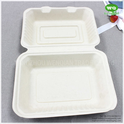 Disposable Natural Color Sugarcane Pulp 7x5 Inch Clamshell -Recycle Biodegradable Disposable Bagasse 9*6 Inch Lunch Box supplier