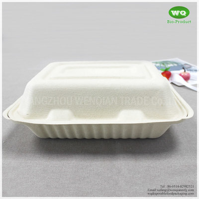 Disposable Natural Color Sugarcane Pulp 7x5 Inch Clamshell -Recycle Biodegradable Disposable Bagasse 9*6 Inch Lunch Box supplier