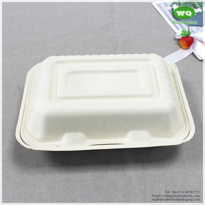 Disposable Natural Color Sugarcane Pulp 7x5 Inch Clamshell -Recycle Biodegradable Disposable Bagasse 9*6 Inch Lunch Box supplier