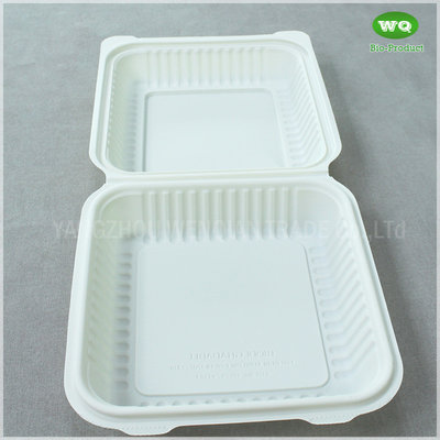 Duarable 8x8 Inch Bioplastic Hinge Food Container, 9x9inch Corn-Stach Microwave Safe Green/Healty Restaurant Packing Box supplier