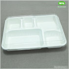 Bleached Color 5 Compartments Sugarcane Pulp Plate With Clear PET Lid-100% Compostable Sugarcane Fiber Plates,Trays supplier