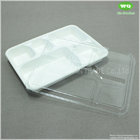 Bleached Color 5 Compartments Sugarcane Pulp Plate With Clear PET Lid-100% Compostable Sugarcane Fiber Plates,Trays supplier