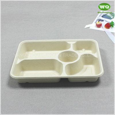 5-Coms Biodegradable Rectangle Tray With Lid-Bagasse Sugarcane Fiber Tableware-Low Carbon Footprint Disposable Tray supplier