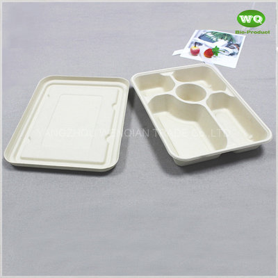 5-Coms Biodegradable Rectangle Tray With Lid-Bagasse Sugarcane Fiber Tableware-Low Carbon Footprint Disposable Tray supplier