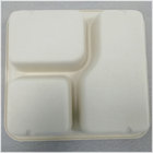 Disposable 4-Coms Square Lunch Tray With Lid-Factory Offered Sugarcane Tableware-Leak Proof Takeaway Container With Lid supplier