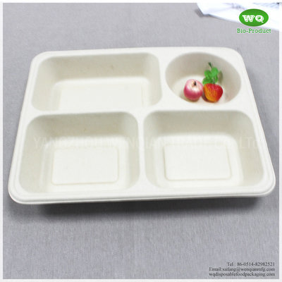 Disposable 4-Compartments Unbleached Bagasse Tray With Lid-Biodegradable Containers / Bento Box / Meal Prep Containers supplier