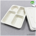 Disposable 4-Compartments Unbleached Bagasse Tray With Lid-Biodegradable Containers / Bento Box / Meal Prep Containers supplier