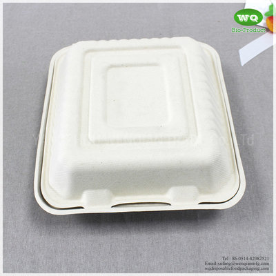 8x8 Inch Three Compartments Compostable Sugarcane Fiber Disposable Lunch Box-Disposable Food Packaging Manufacturer supplier