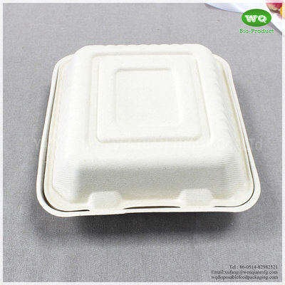 8x8 Inch Three Compartments Compostable Sugarcane Fiber Disposable Lunch Box-Disposable Food Packaging Manufacturer supplier