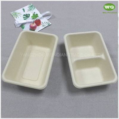 Biodegradable Wheat starw Fiber Atural Bagasse Fibers Sugarcane Paper 700ml Rectangular Pulp 2-Coms Meal Boxes With Lid supplier