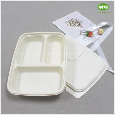 850ml 3-Coms Biodegradable Corn Starch Lunch Box ,Factory Price Food Container for street food and food to go Caterers supplier