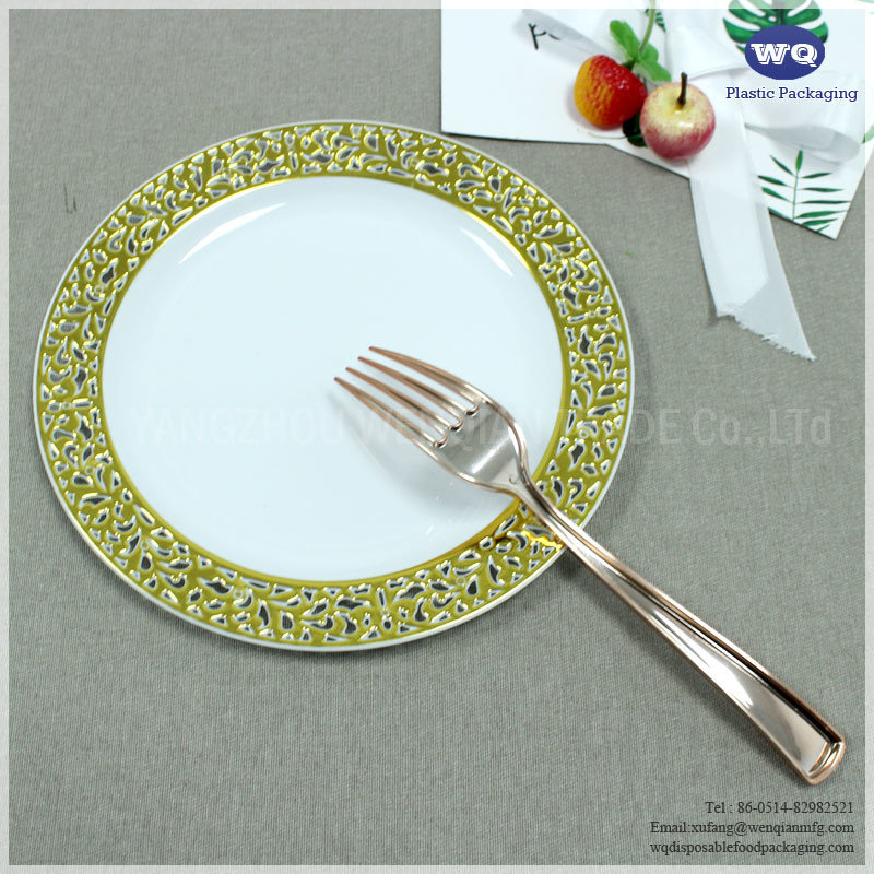 7.5'' Hot Selling Plastic Plate With Gold Rim, Factory Wholesale Bulk Wedding Elegant Gold Disposable Dinnerware Sets supplier
