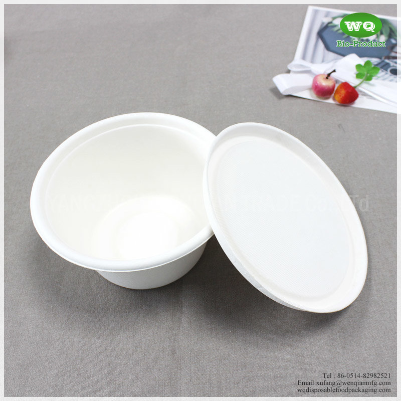 Biodegradable Bleached Color 700ml Sugarcane Pulp Soup Bowl With Lid-Low Carbon Footprint Disposable Fast Food Package supplier