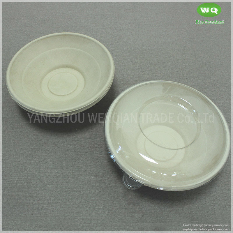 32oz Biodegradable Sugarcane Pulp Bowl With Clear PET Lid Edge Trimming Sugarcane Bagasse Pulp  Salad Bowl With Lid supplier