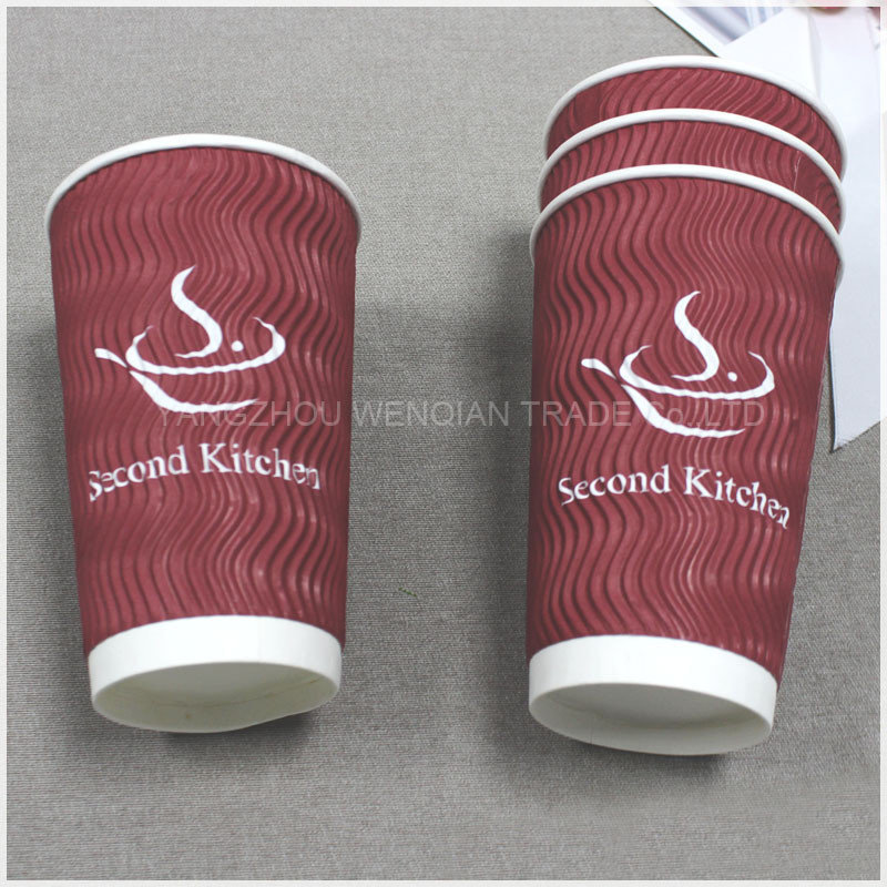 16oz Custom Printed Disposable Ripple Wall Coffee Cups, 16 Oz Paper Coffee,Personalized Paper Coffee Cups Factory supplier